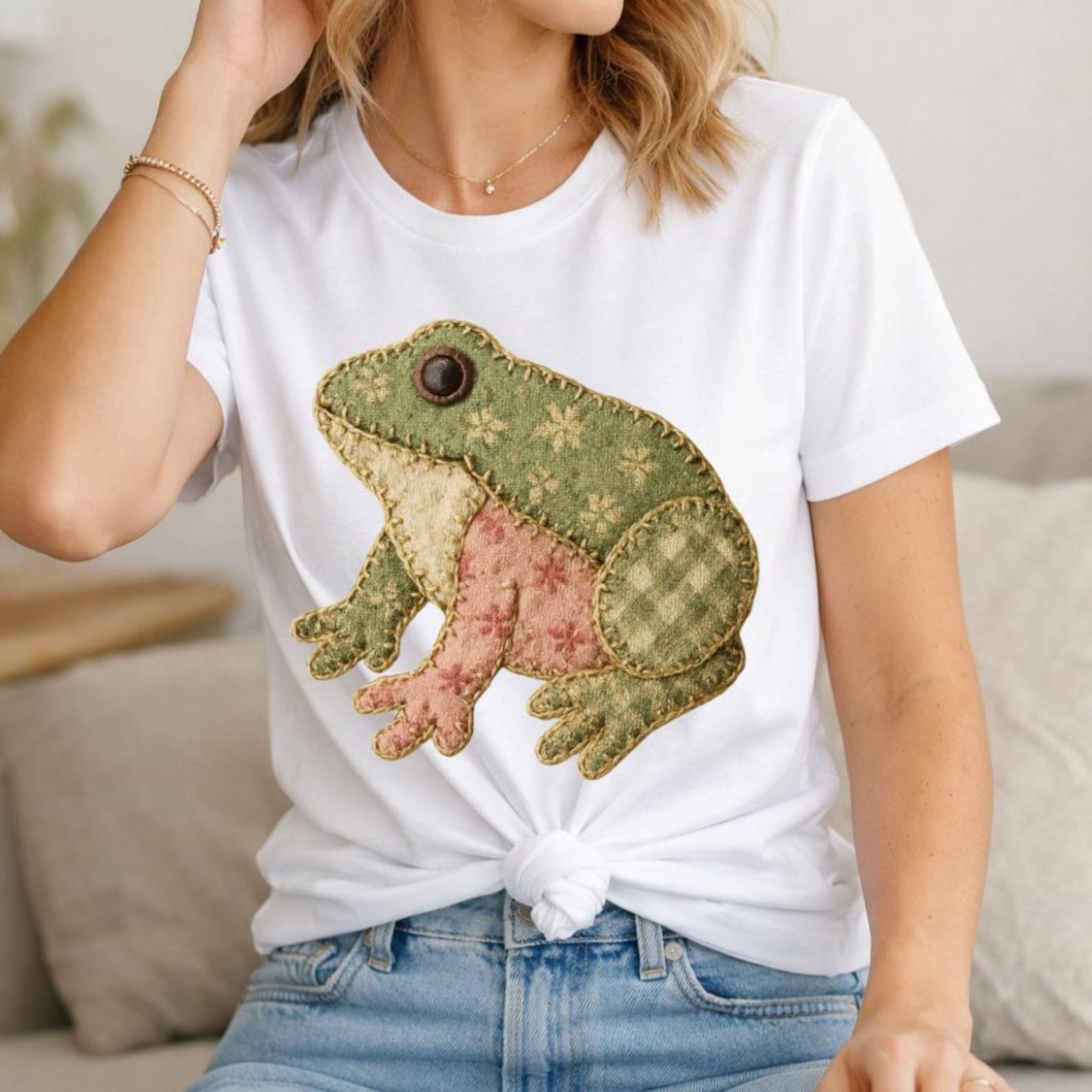 Shabby Chic Fabric Frog PNG, Quilted Patchwork Animal, Handmade Textile ...