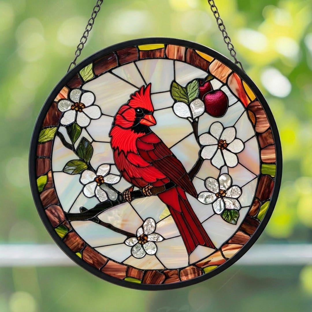 Cardinal Stained Glass Suncatcher – Red Bird Glass Decor, Nature ...
