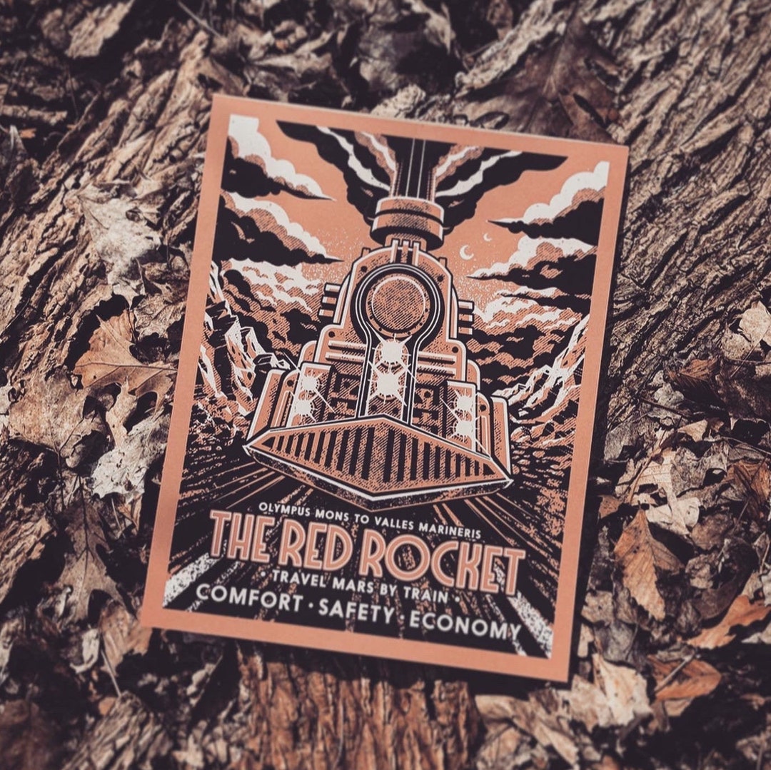 The Red Rocket Art Print - Mars Poster - Martian Train - Space Age ...