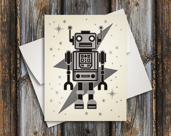 Birthday Card, Robots, Birthday Cards, Black and White, Retro Robot ...