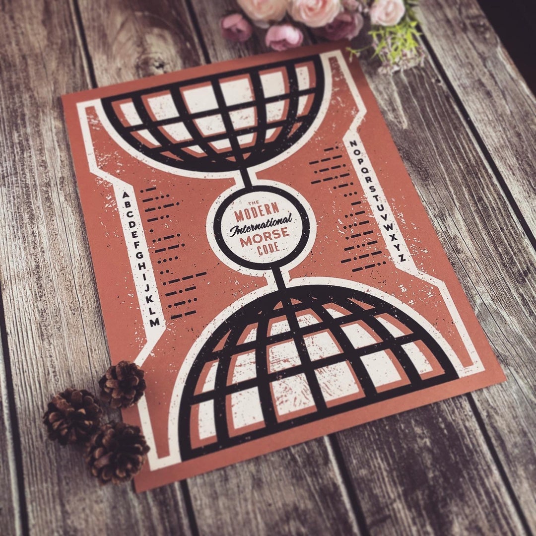 Morse Code Art Print: Handmade Screenprint, Retro-futuristic Home Decor ...