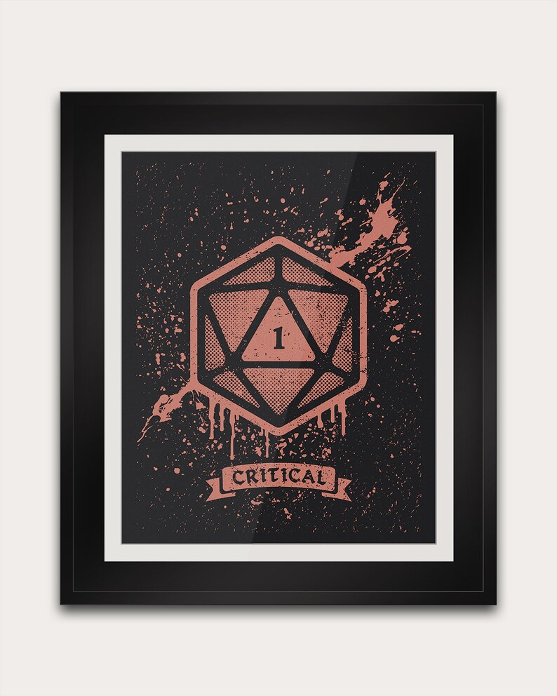 Critical Miss Art Print - Handmade D20 Print - Magic Dice Roll for ...