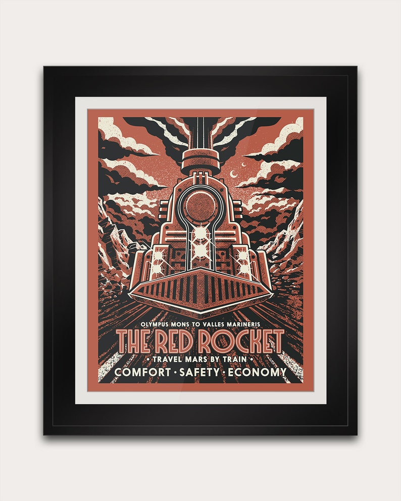 The Red Rocket Art Print Mars Poster Martian Train Space | Etsy