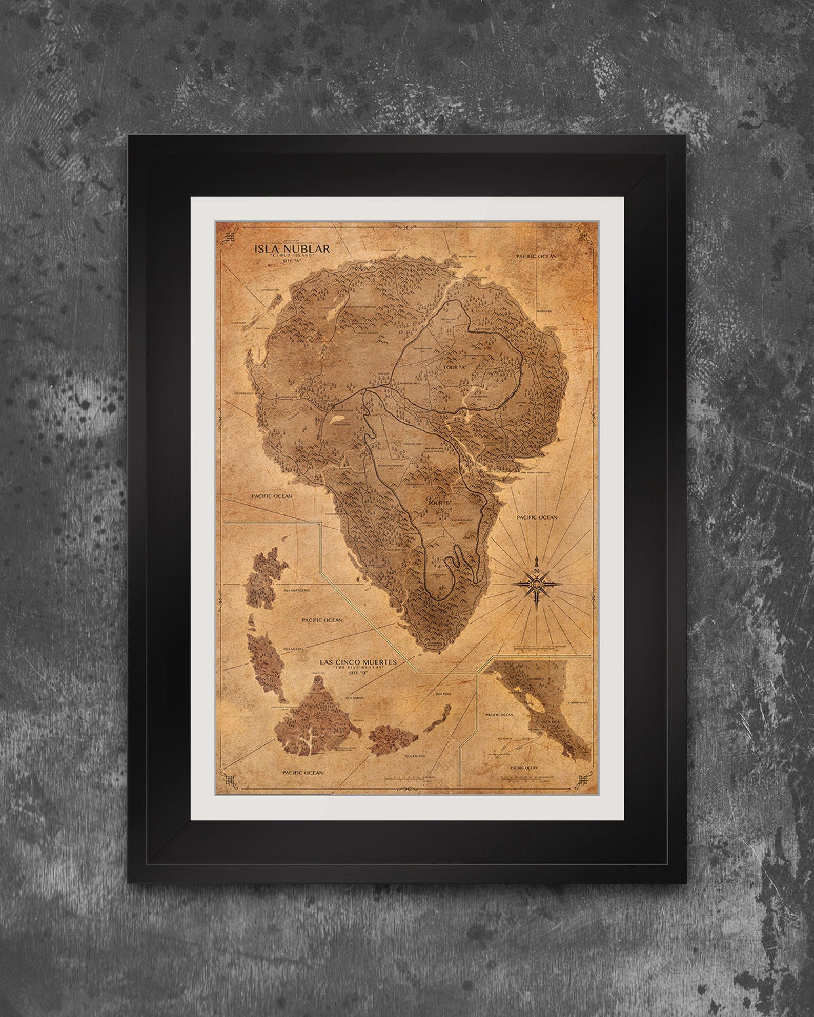 Jurassic Park Map Poster Dinosaur Decor Isla Nublar Map the Lost World ...