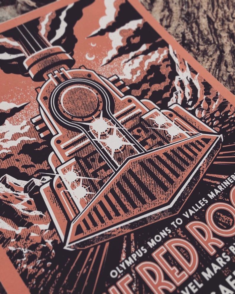 The Red Rocket Art Print Mars Poster Martian Train Space | Etsy