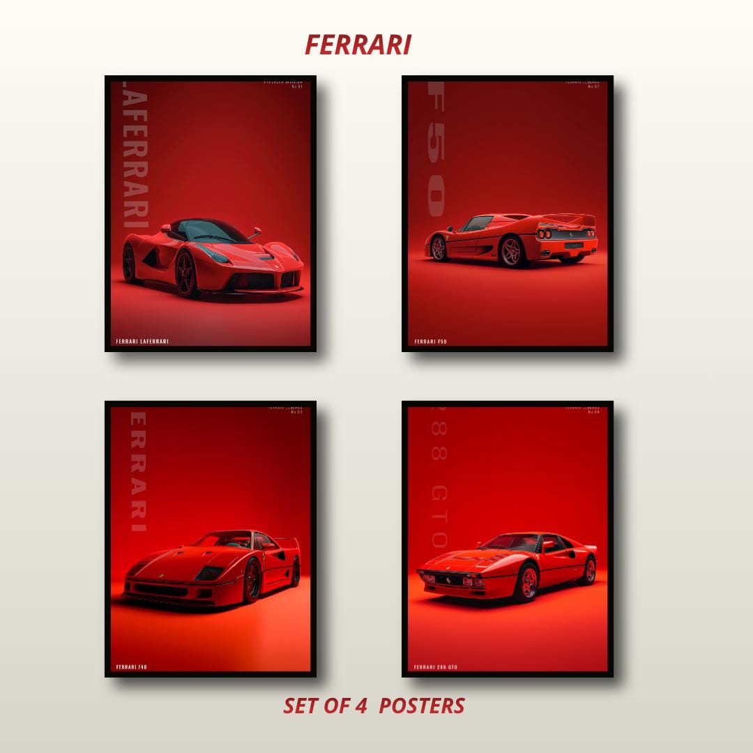 Buy Ferrari Poster Set of 4, Wall Art Digital Download, Laferrari F40 ...