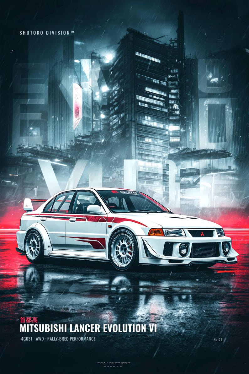 Mitsubishi Lancer Evolution VI Poster, JDM Car Wall Art, Shutoko ...