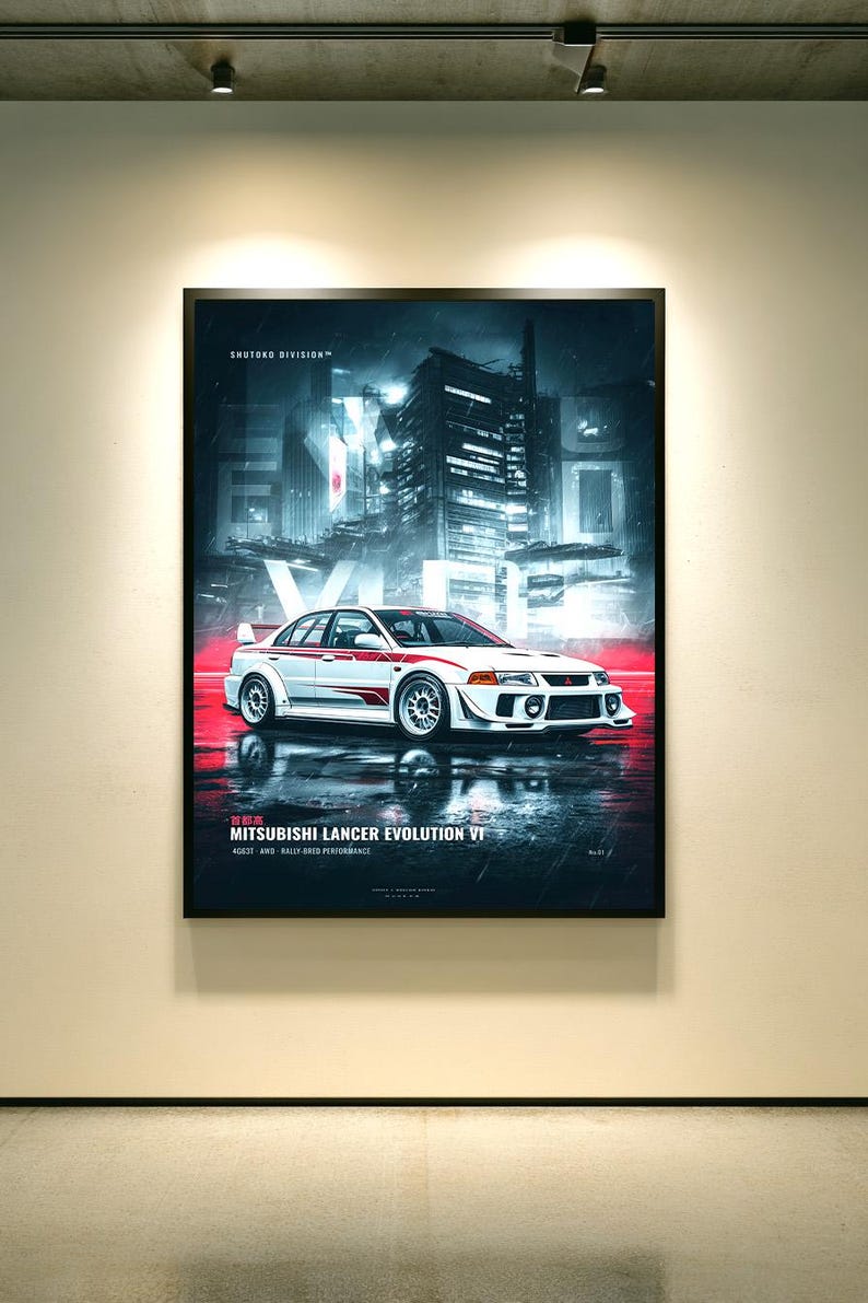 Mitsubishi Lancer Evolution VI Poster, JDM Car Wall Art, Shutoko ...
