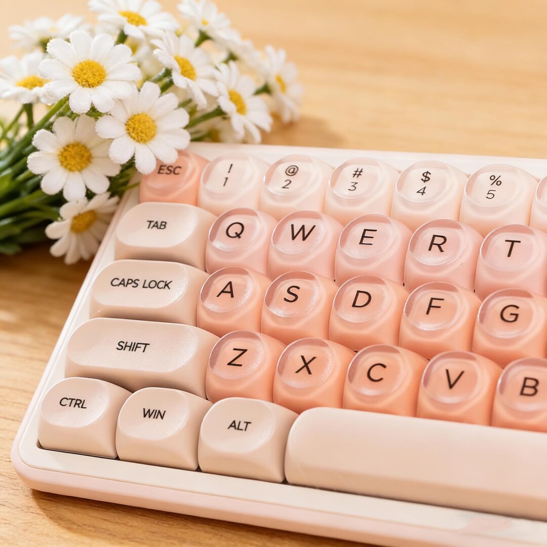 131 Pcs Foundation Frosted Pink Translucent Gaming Keycap Set, Round ...