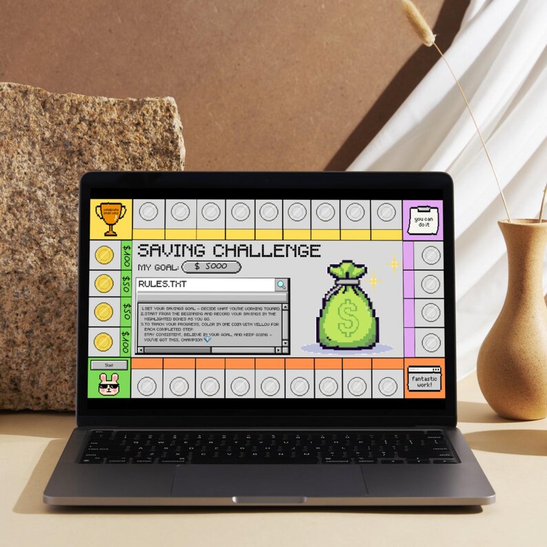Pixel Art Savings Challenge | Retro Budget Tracker | Saving Budget ...