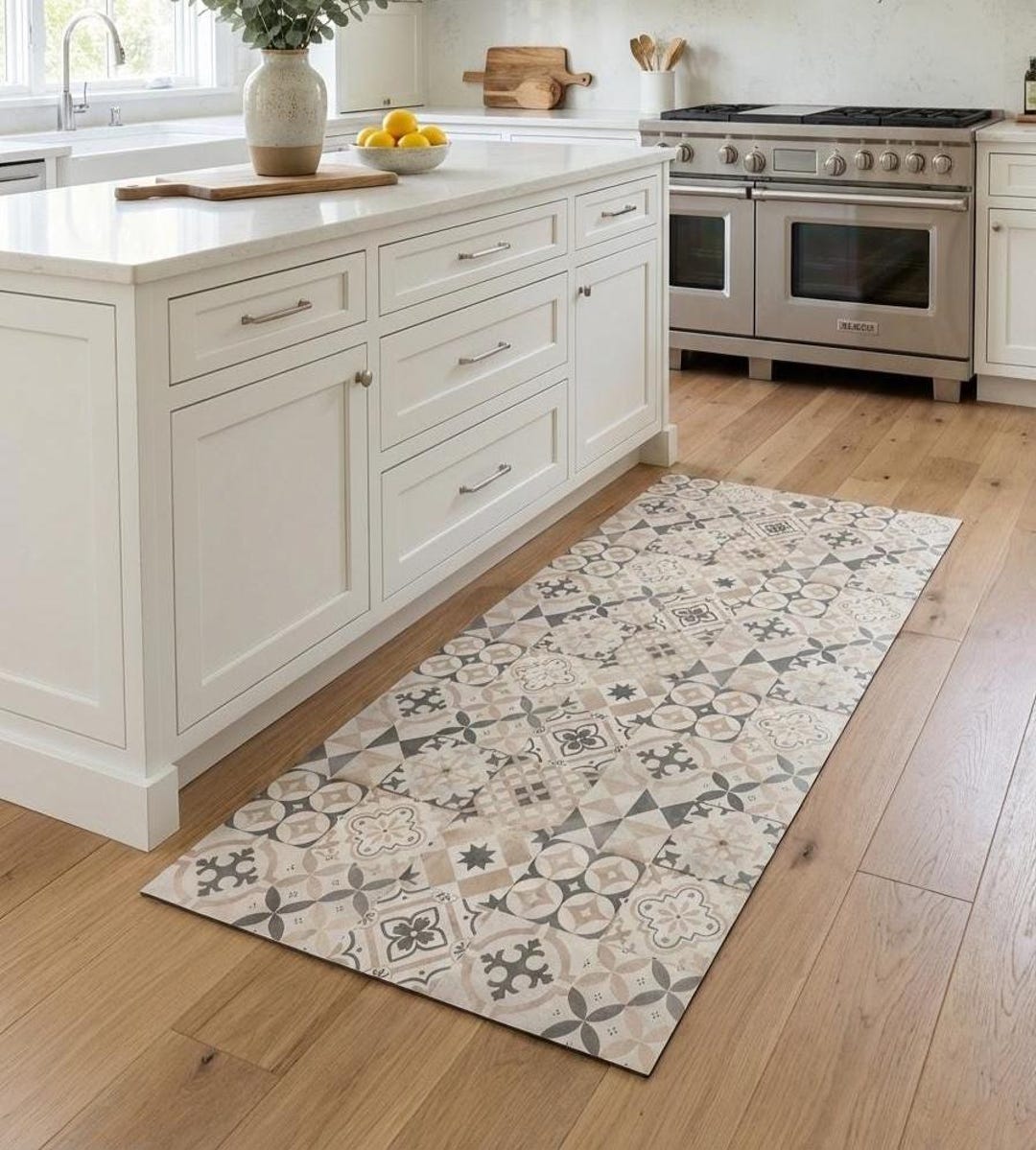 Beige Boho Kitchen Mat, Vintage Tile Runner Rug, Non-slip Area Rug - Etsy