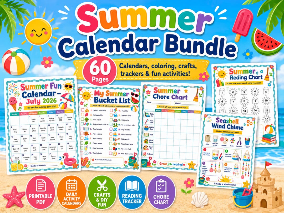 Summer Fun Calendar Activity Bundle 2026 | Kids Printable | June July ...
