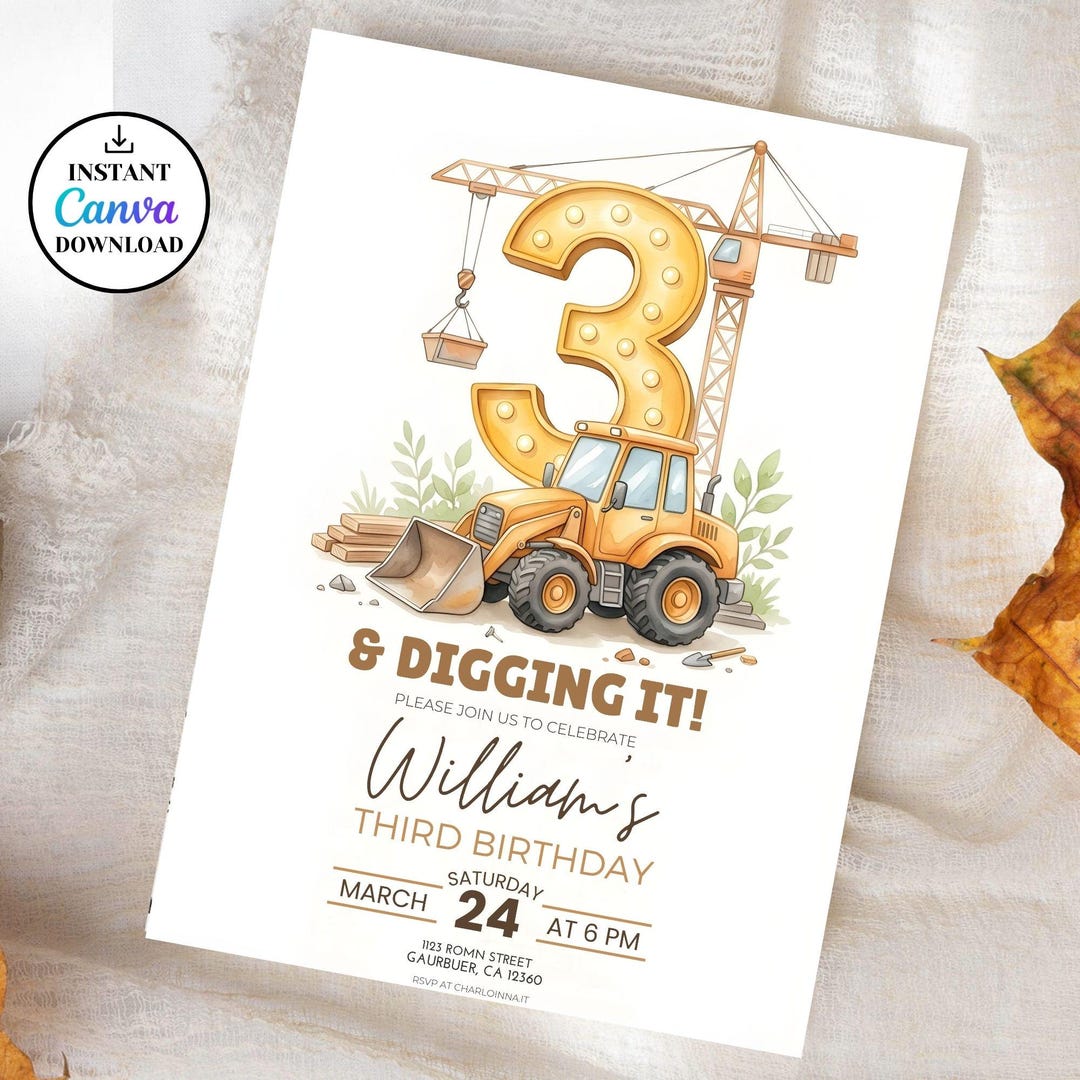 Construction Truck Birthday Invitation,digging It Party Invite,editable ...