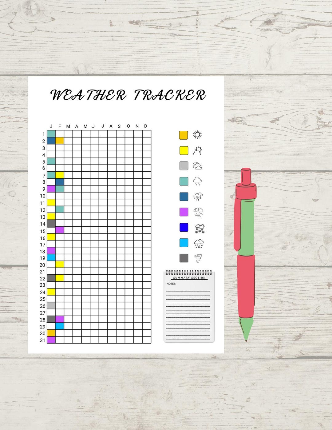 Printable Weather Tracker Journal | Yearly Bullet Journal Template ...