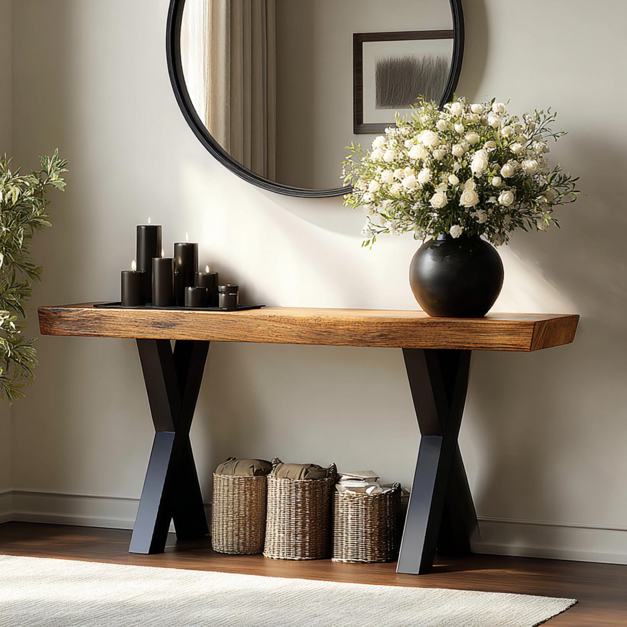 Handmade Rustic Walnut Live Edge Console, Metal Legs - Etsy