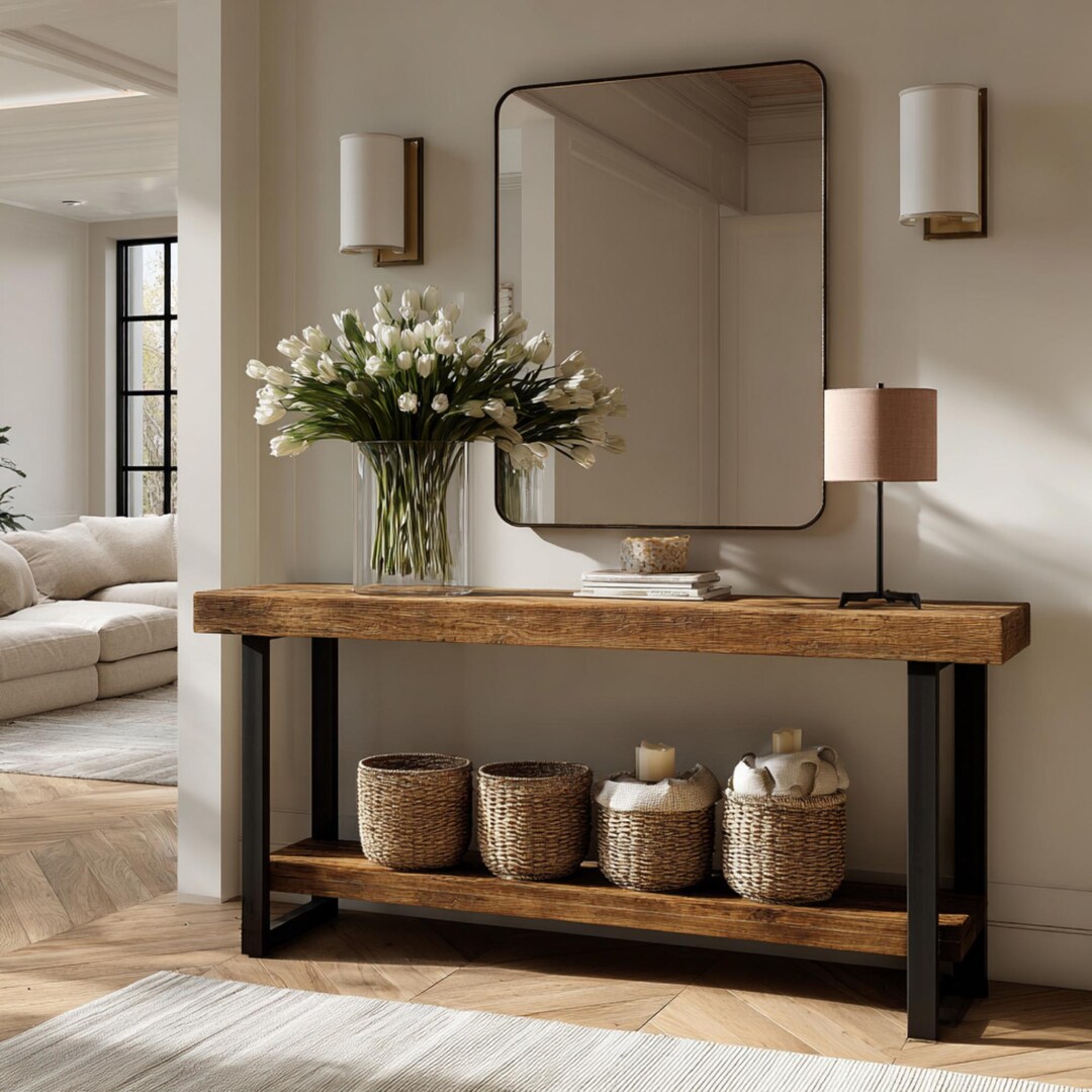 Handmade Rustic Walnut Console Table, Distressed Wood, Metal Legs - Etsy