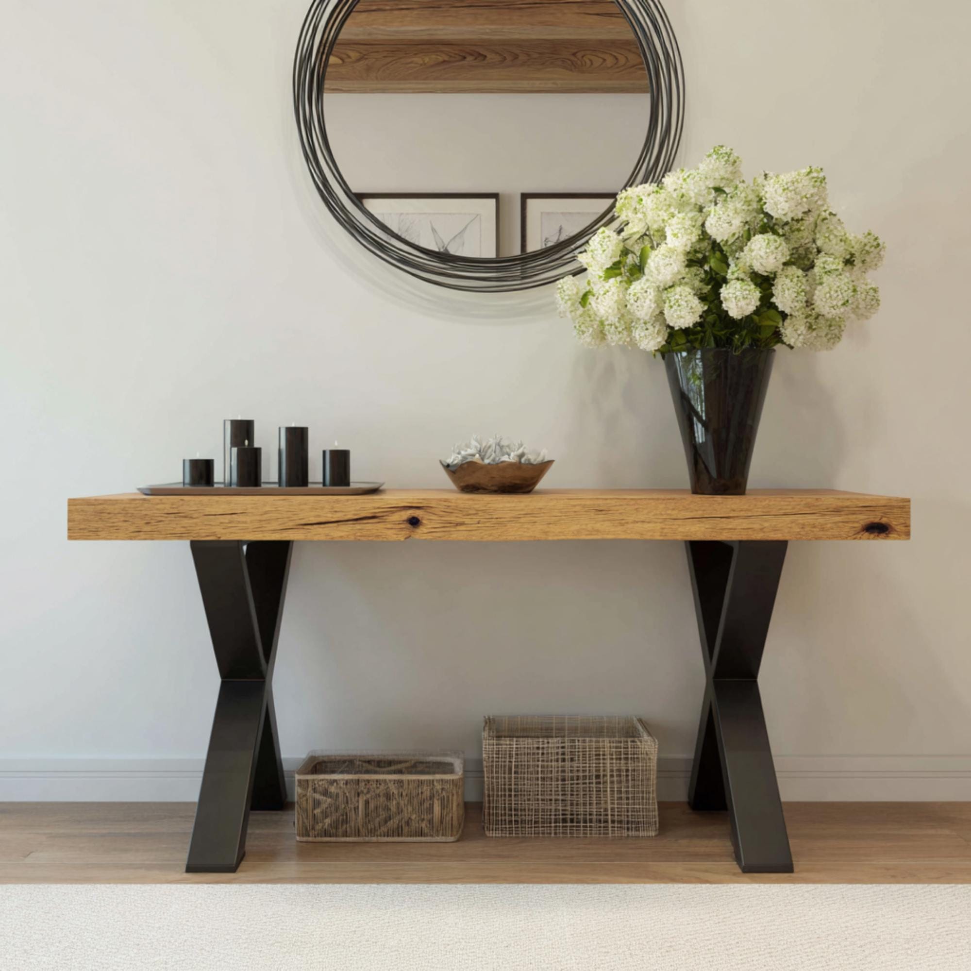 Handmade Rustic Walnut Live Edge Console, Metal Legs - Etsy