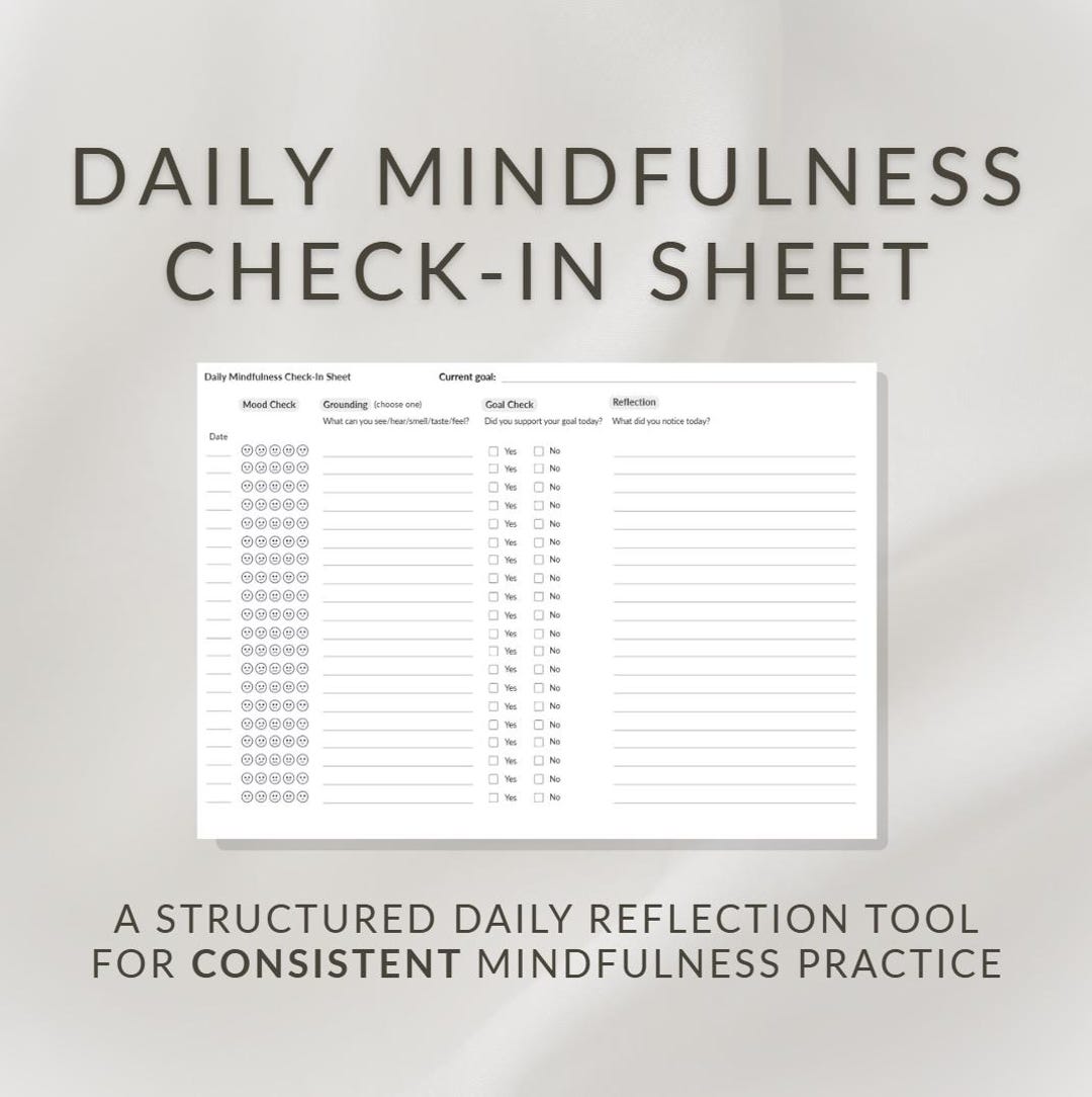 Daily Mindfulness Check-in Sheet | Simple, Low-effort Mood, Goal ...