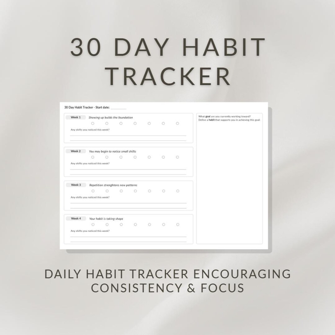 30 Day Habit Tracker Printable | Minimalist Daily Habit Tracker | Cbt ...