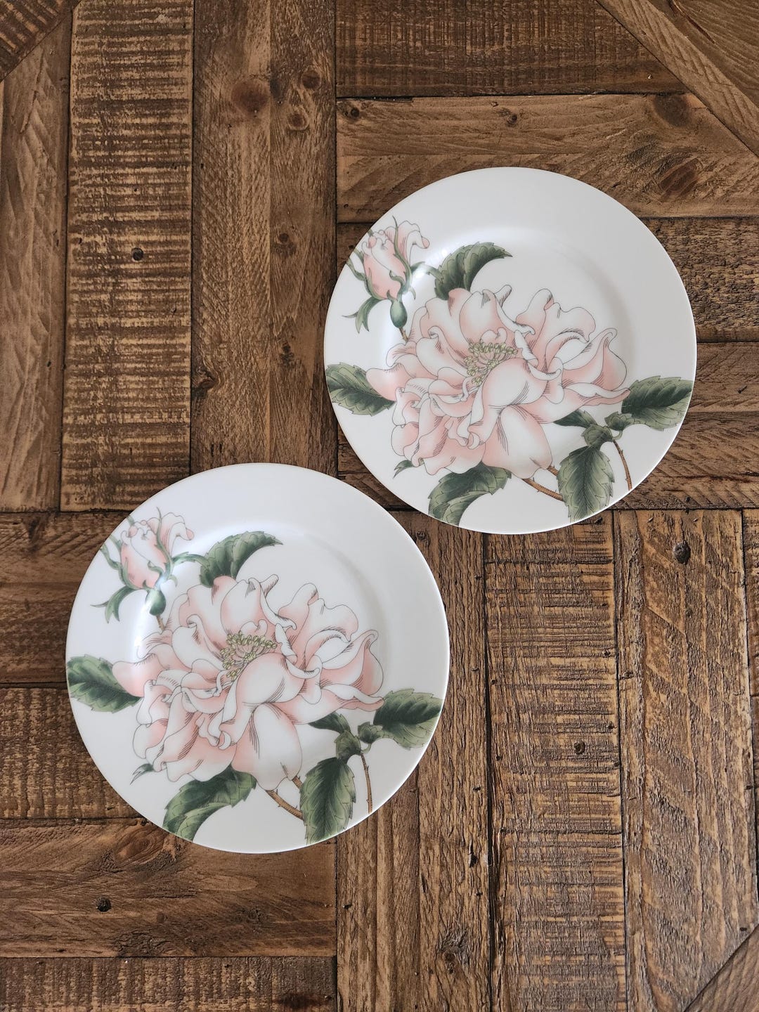 Vintage Fitz and Floyd Summer Rose Salad Plates - Pink Floral Bone ...