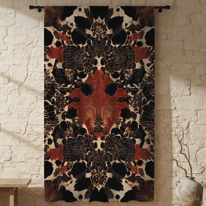 Black Red Damask Curtains - Etsy