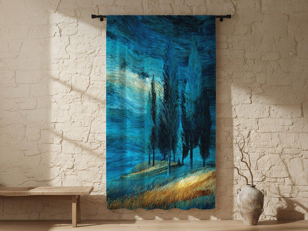 Van Gogh Inspired Cypress Trees Blackout Curtains, Starry Night Style ...