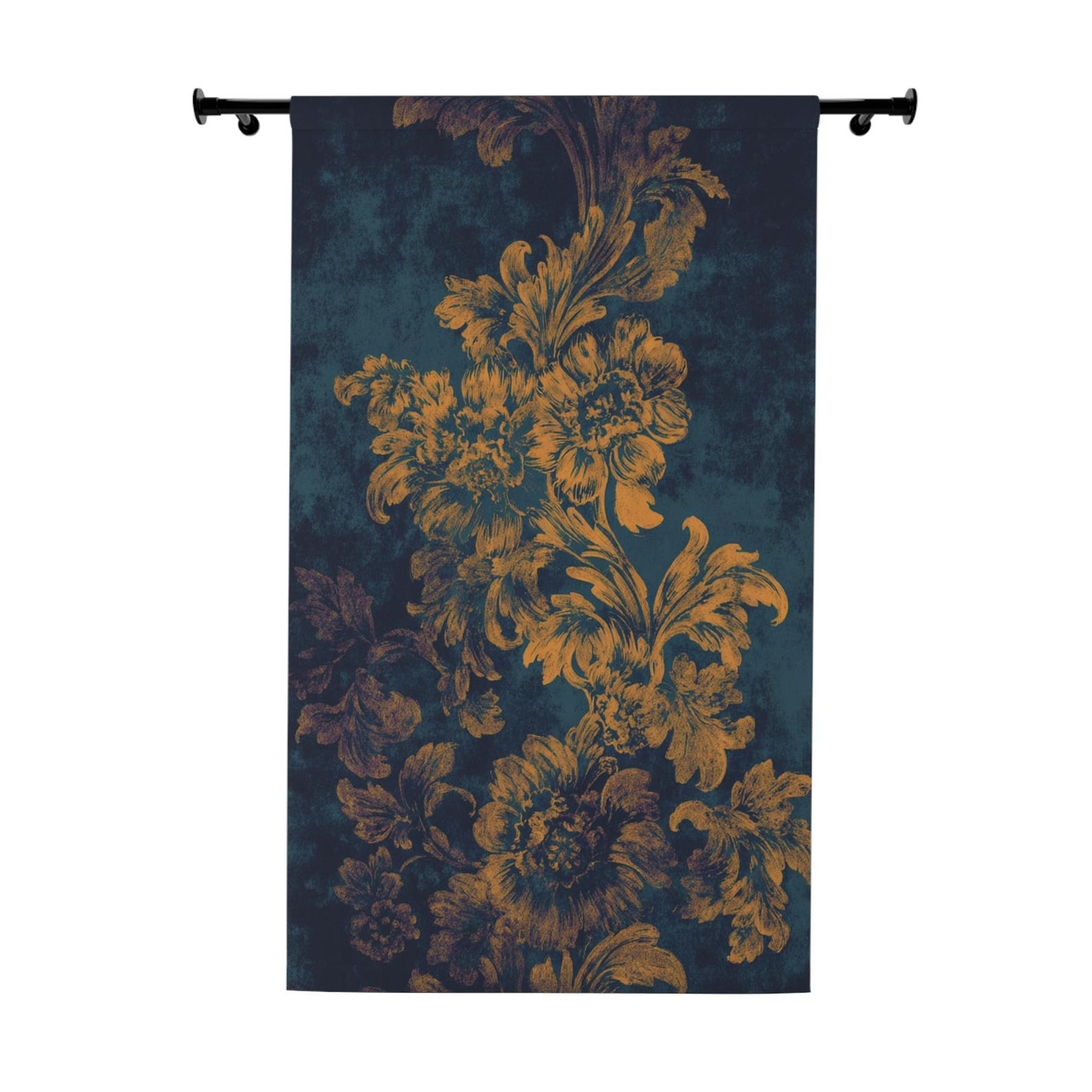 Baroque Blackout Curtain, Floral Drapes, Teal Copper Rod Pocket Panel ...