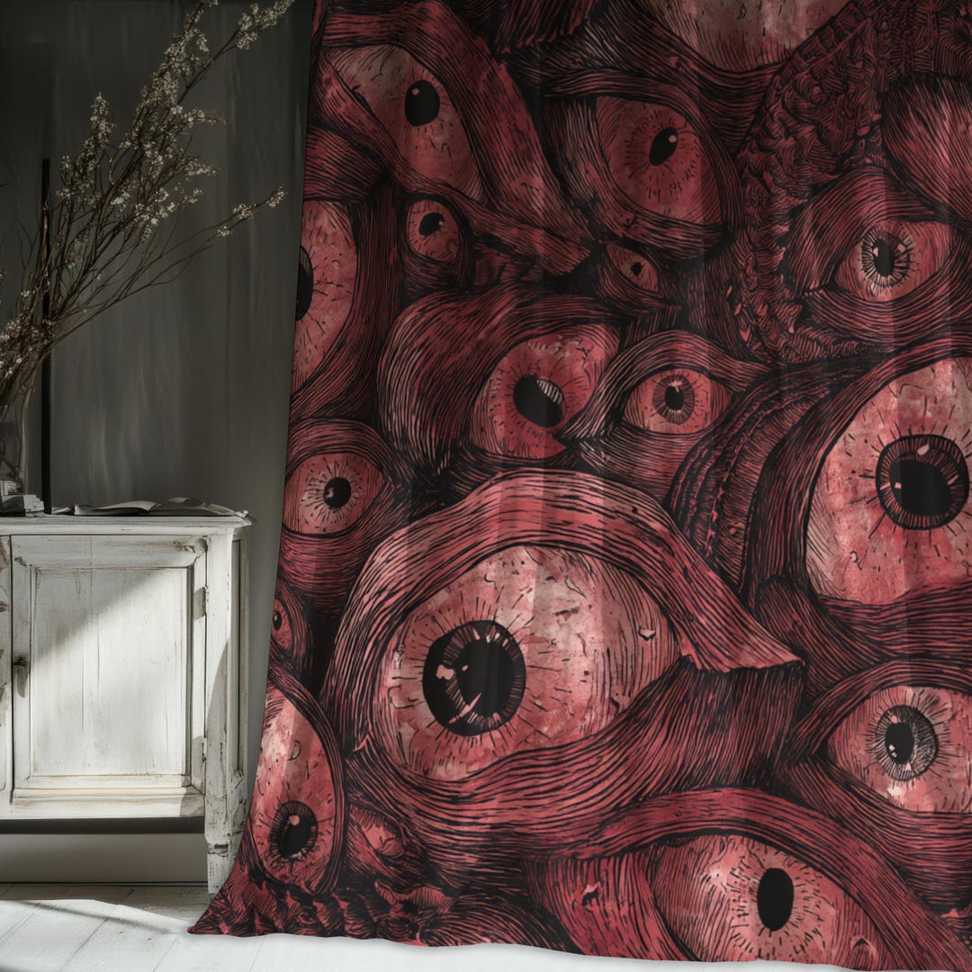 Dark Red Eyeball Blackout Curtain, Custom Printed Gothic Macabre ...