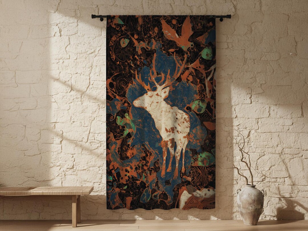 Gothic Deer Blackout Curtain, Moody Wildlife Art Drapes, Rod Pocket ...