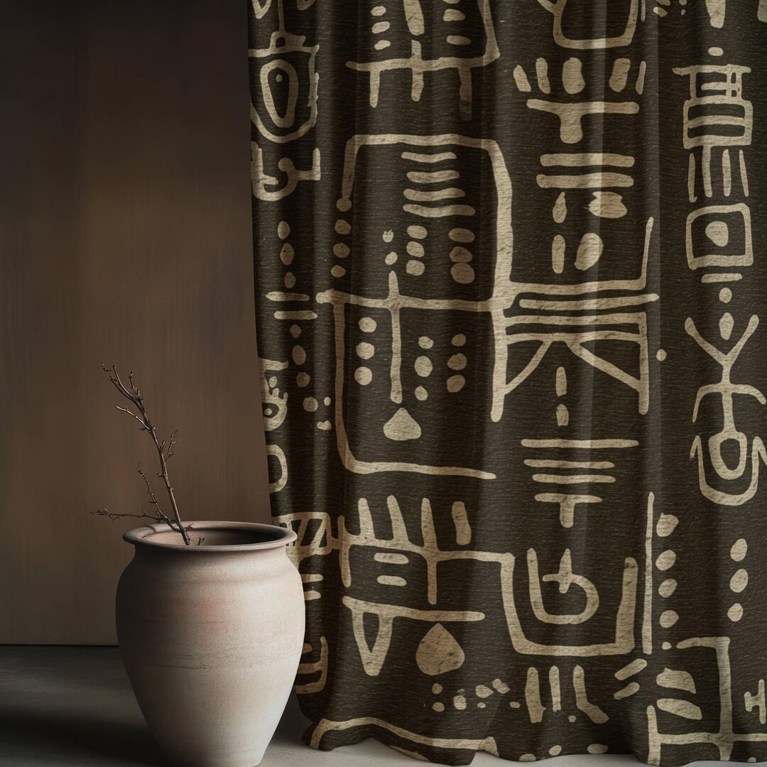 Ancient Hieroglyphic Blackout Curtains, Primitive Tribal Script Window ...