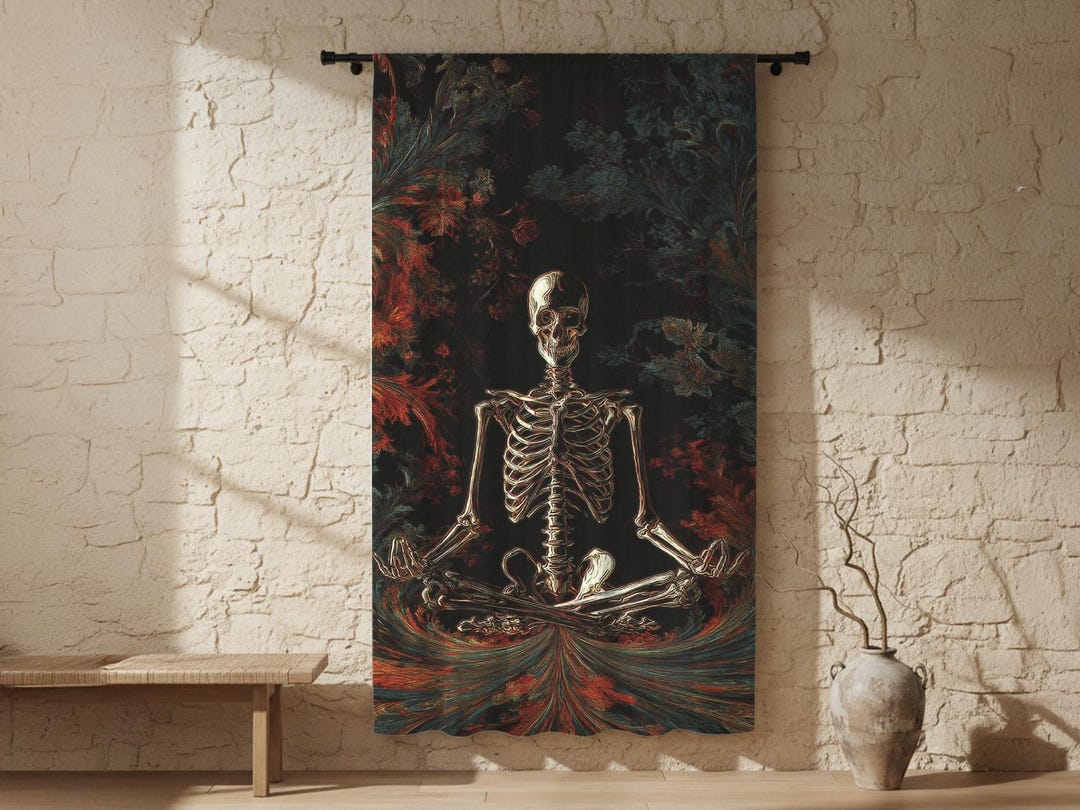 Skeleton Meditation Blackout Curtains, Zen Macabre Yoga Window Decor ...