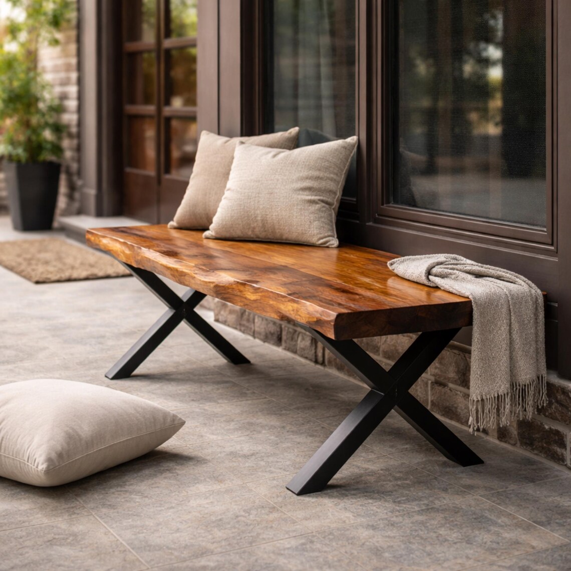 Live Edge Wooden Bench - Handmade Wood Bench - Rustic Farmhouse Bench ...