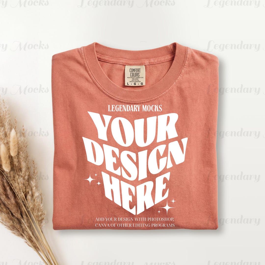 Comfort Colors 1717 Terracotta T-shirt Mockup, CC1717 BOHO Folded Shirt ...