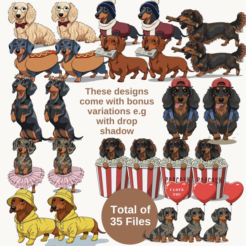 Dachshund Clipart Bundle PNG Hand Drawn Doxie Illustrations Cute Wiener ...