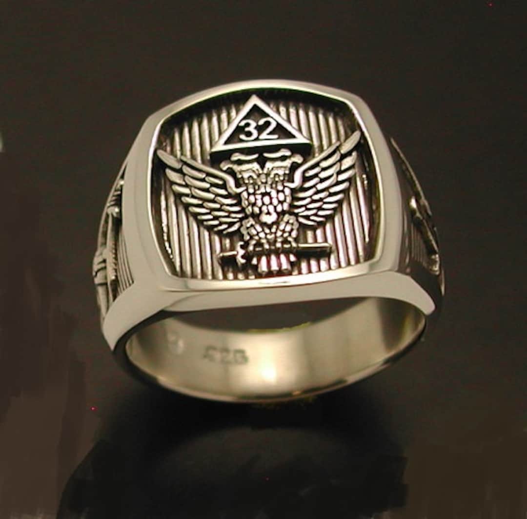 Scottish Rite 32nd Degree Double Eagle Ring With Wings up in Sterling ...