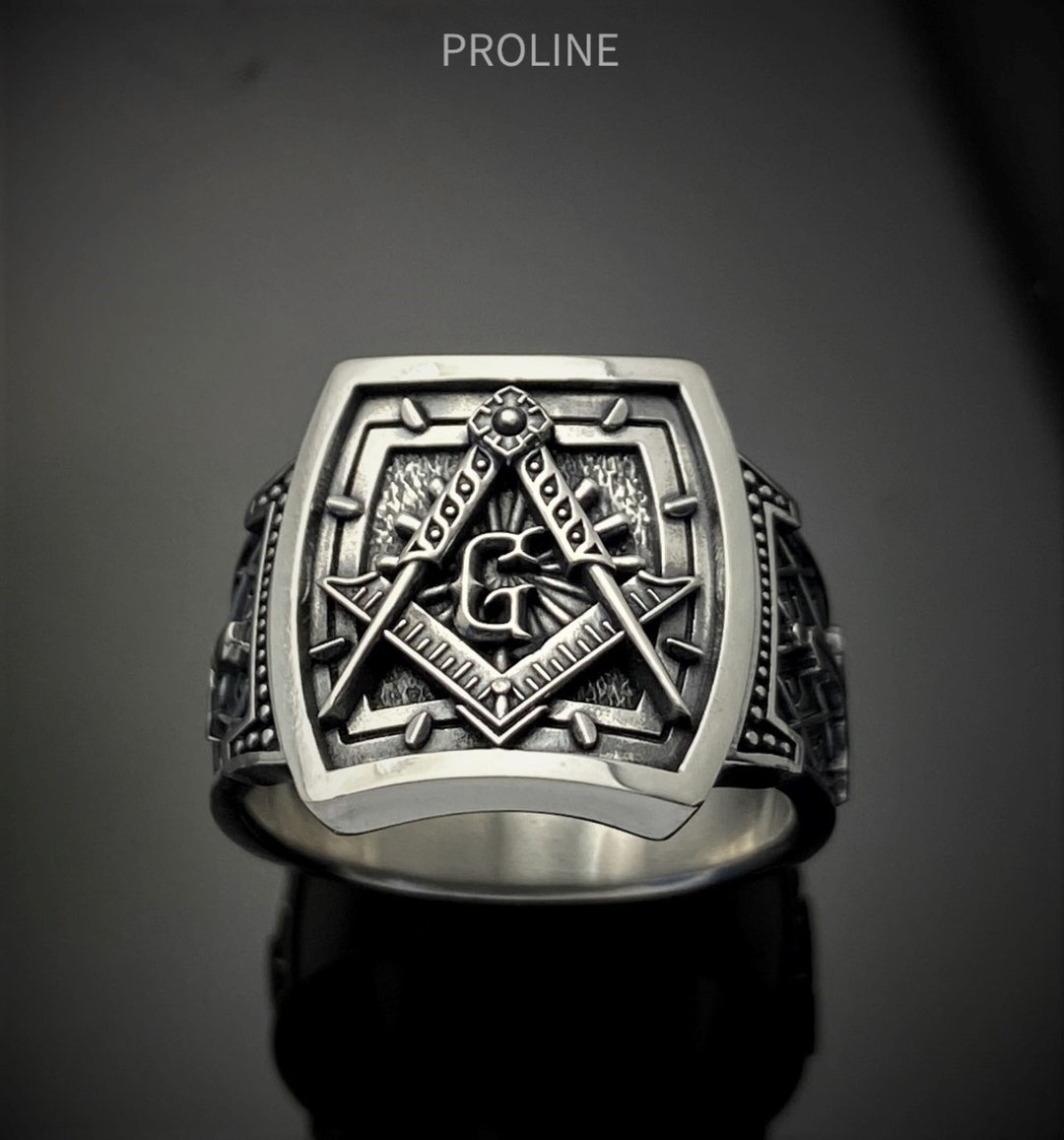 Stylish Masonic Blue Lodge Ring in Sterling Silver ~ Cigar Band Style ...