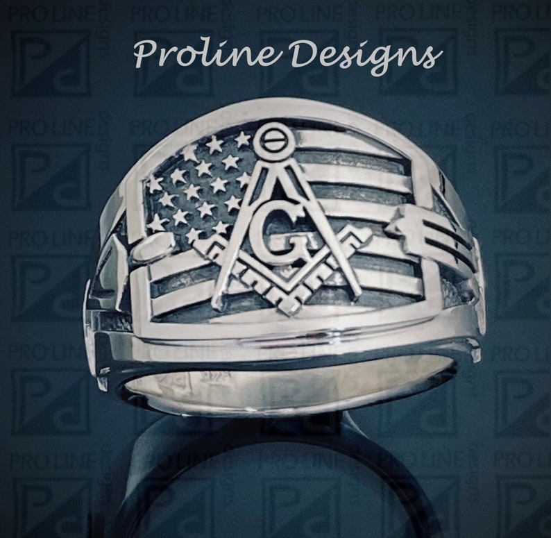 American Flag Masonic Ring in Sterling Silver ~ Style 027a Flag - Etsy