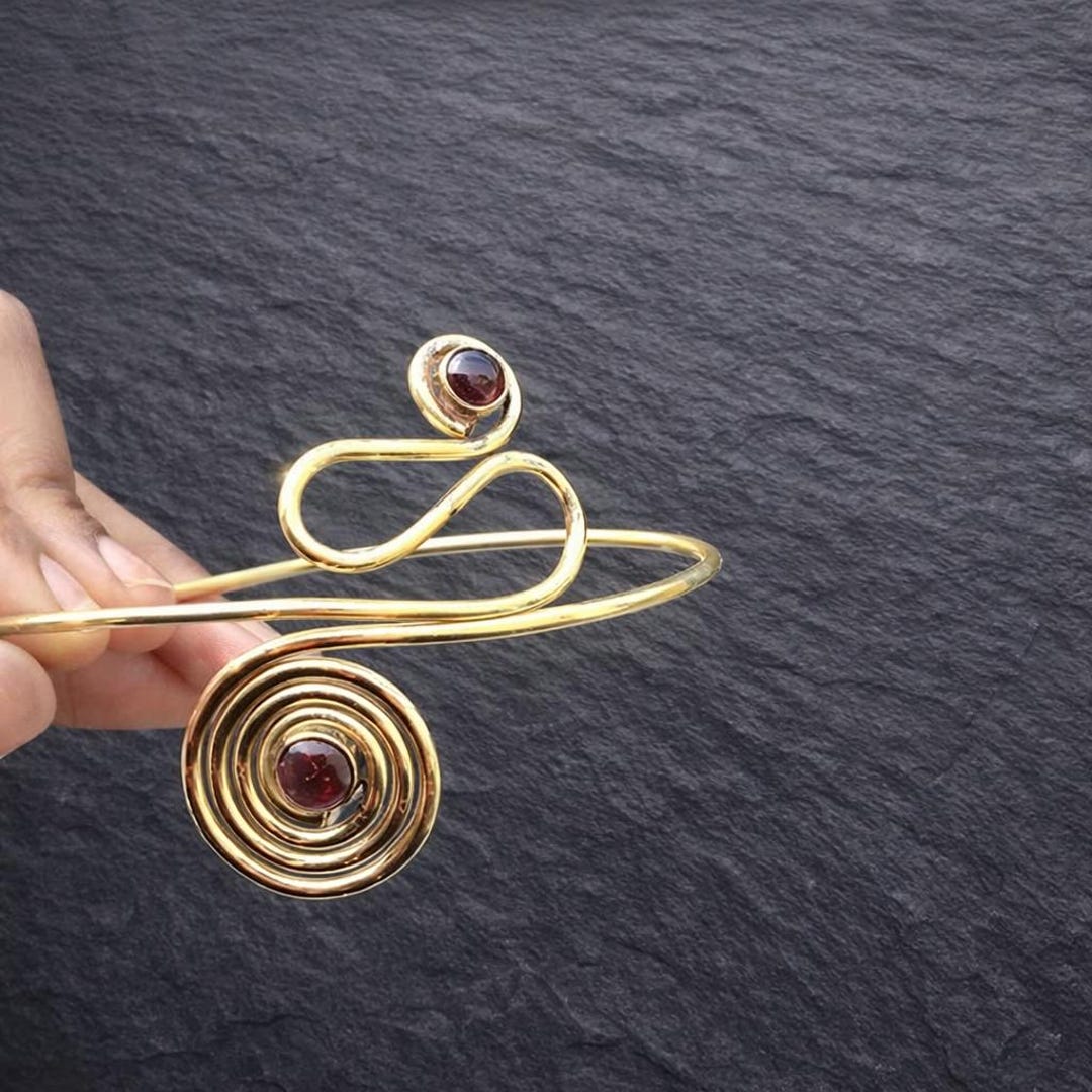 Handmade Gold Spiral Arm Cuff – Garnet Stone Boho Bracelet - Etsy