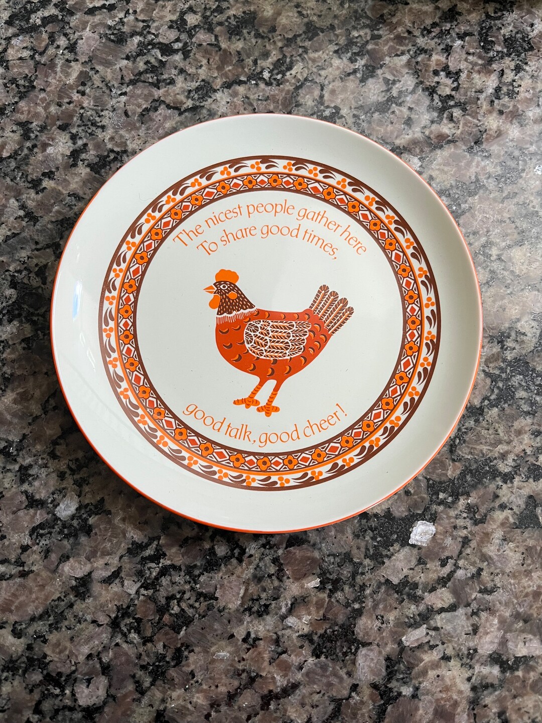 Vintage 1970s Folk Art Rooster Plate "the Nicest People Gather Here" - Etsy