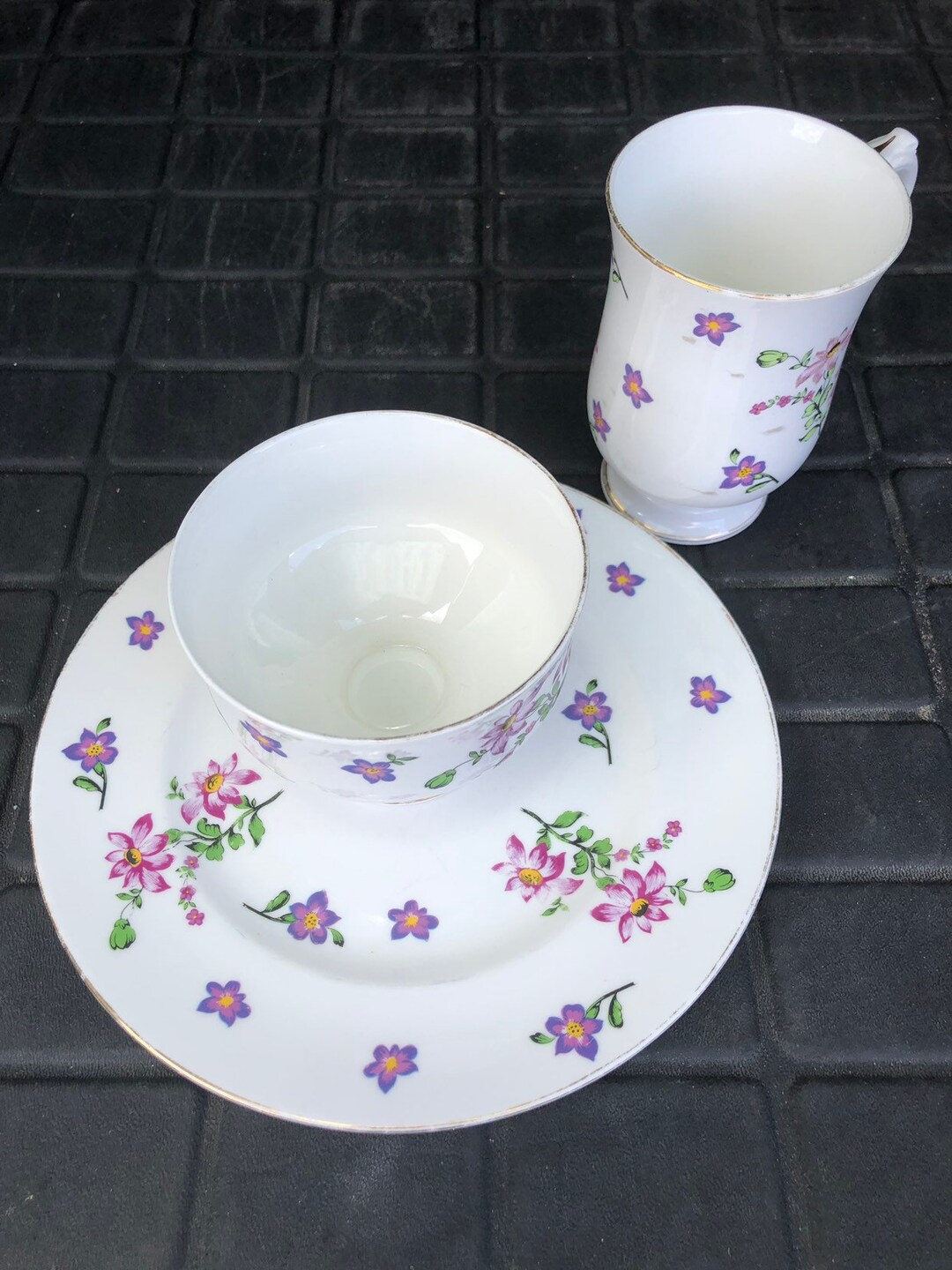 Vintage Royal Victoria Bone China Lunch Set: Purple & Blue Floral - Etsy
