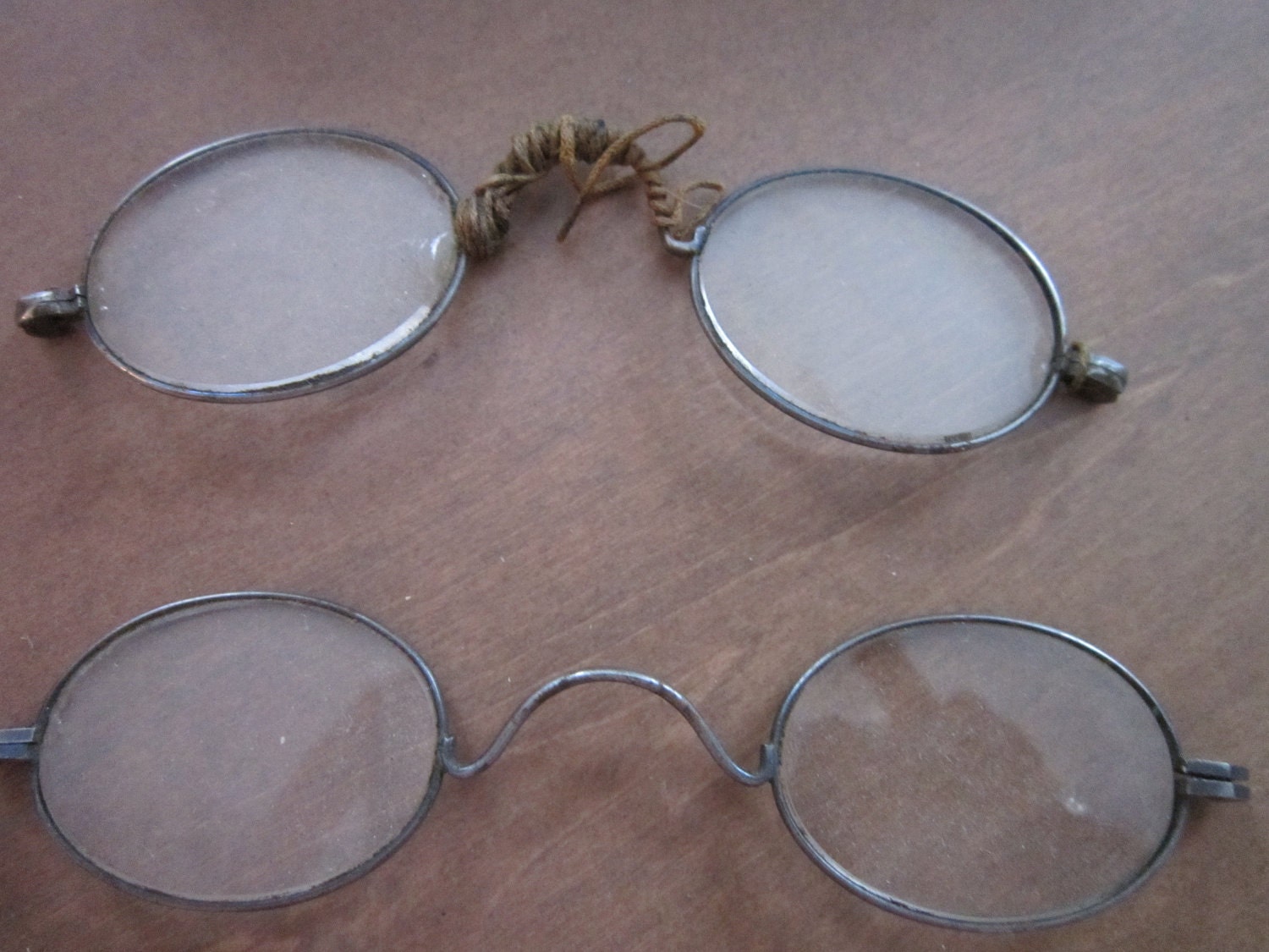 Vintage Antique Wire Rim Eye Glasses Pewter Framed Original Metal Case ...
