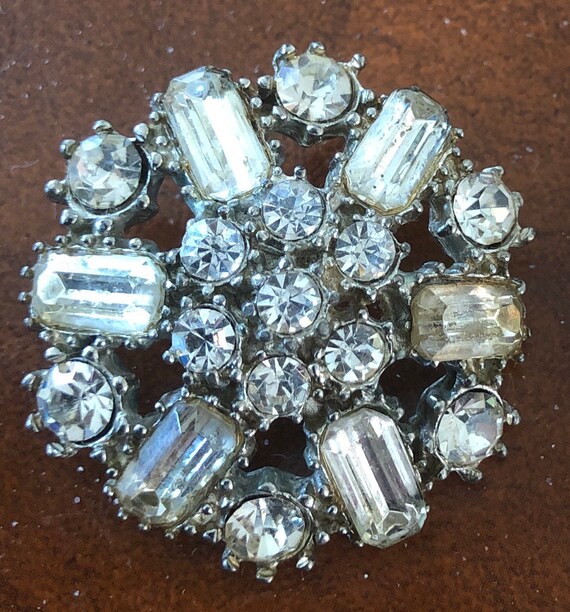 2 Vintage Rhinestone Buttons Large 1.5" - Gem