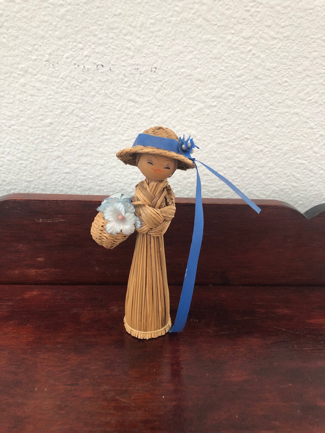 Rush Doll Straw Doll Union Made in Korea Wooden Head and Base - Etsy