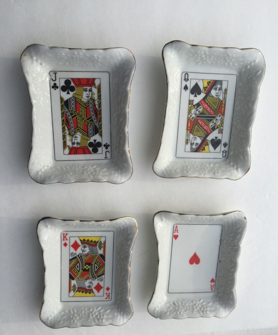 Vintage Playing Card Porcelain Trinket Dishes: Ace, King, Queen, Jack ...