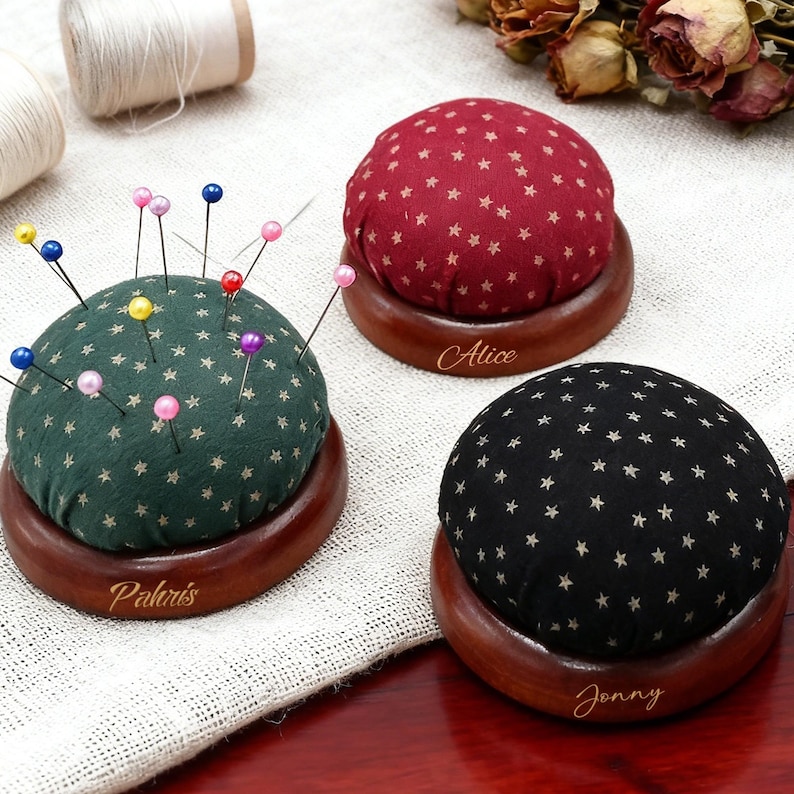 Personalized Pin Cushion With Wooden Base,custom Name Star Sewing Pin ...