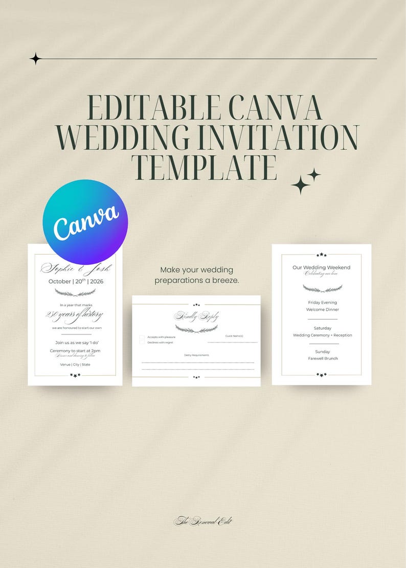 2026 Wedding Invitation Template | Elegant Ivory & Green Canva Design ...