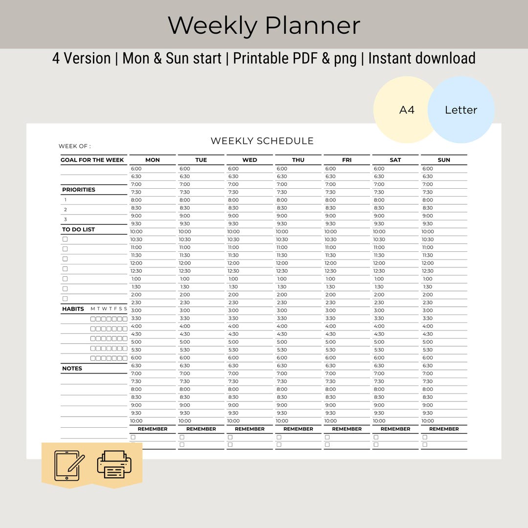 Minimalist Weekly Planner Printable PDF | Undated Printable & Digital ...