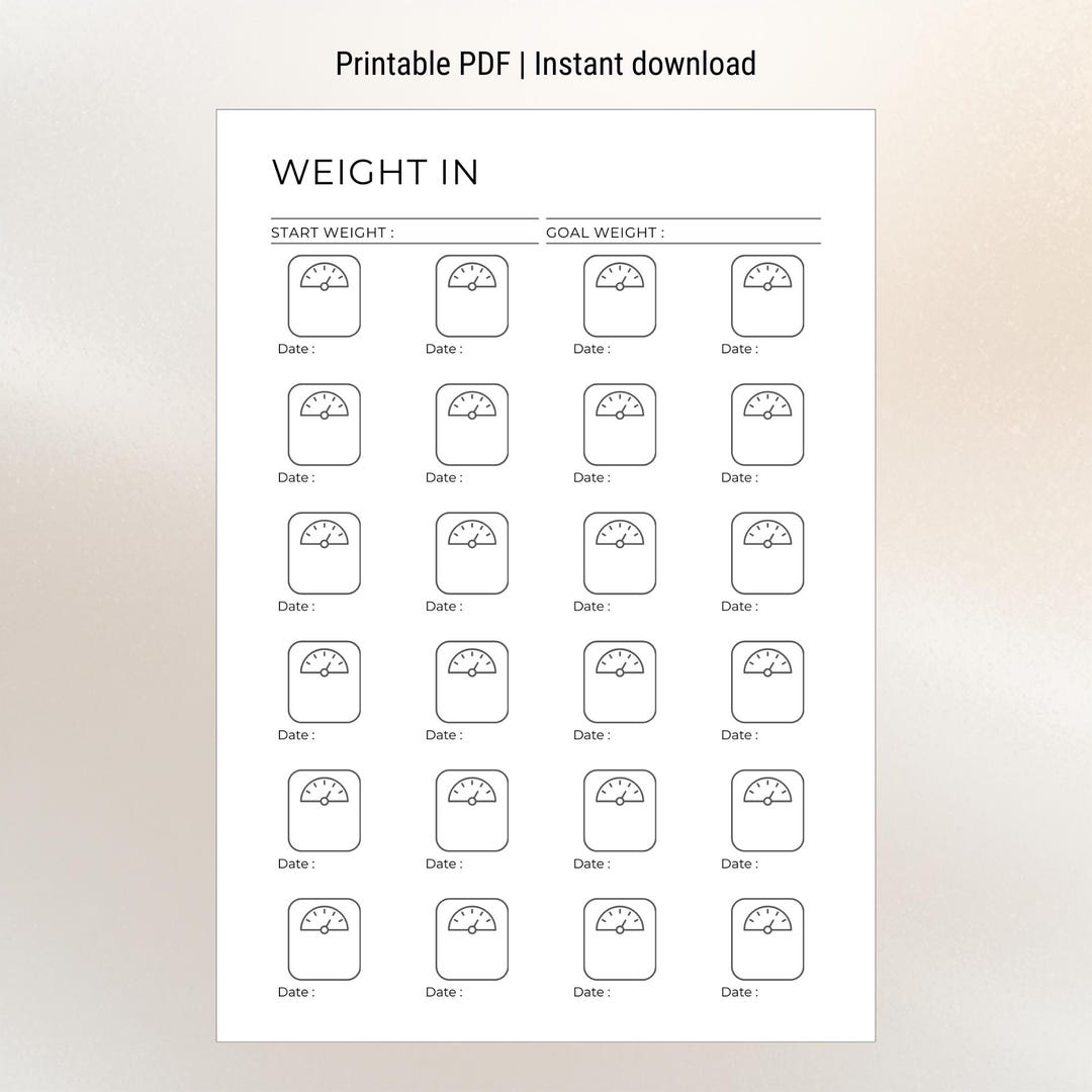 Minimal Weight Tracker Printable PDF | Undated 6 Month Weight Log for ...