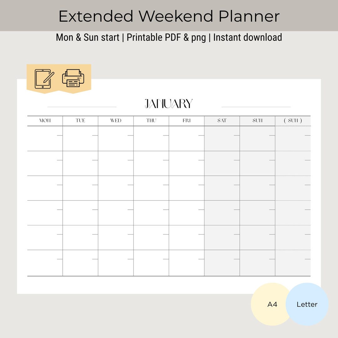 Extended Weekend Monthly Planner | Plan Work and Personal Life Without ...