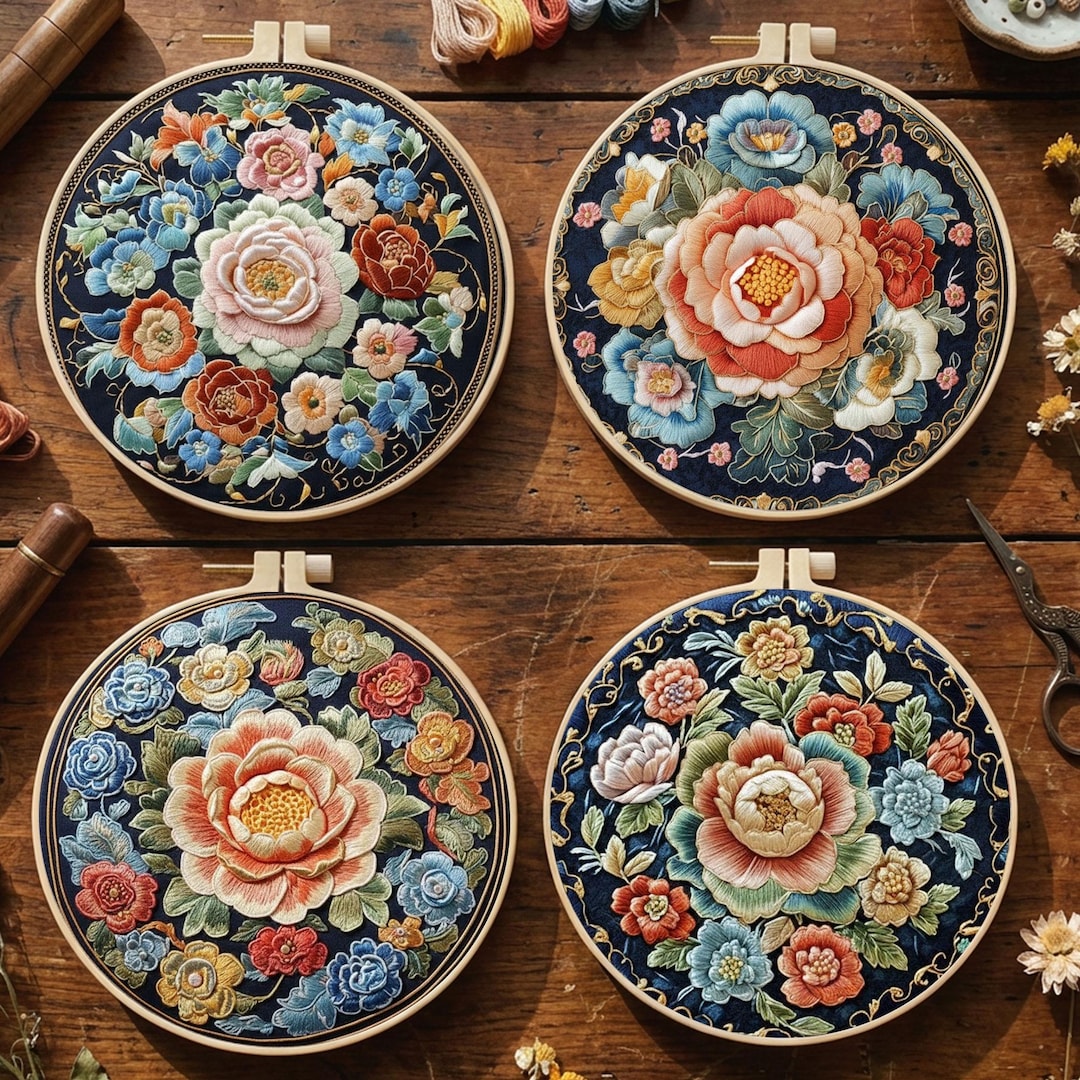 Complex Flower Embroidery Kit for Non-beginner, Intricate Floral Art ...